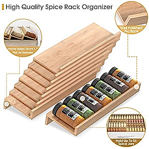 FZFHSJ Spice Rack, 4-Tier Large Capacity Insert Spice Organizer for Cabinet Kitchen Drawer Bamboo