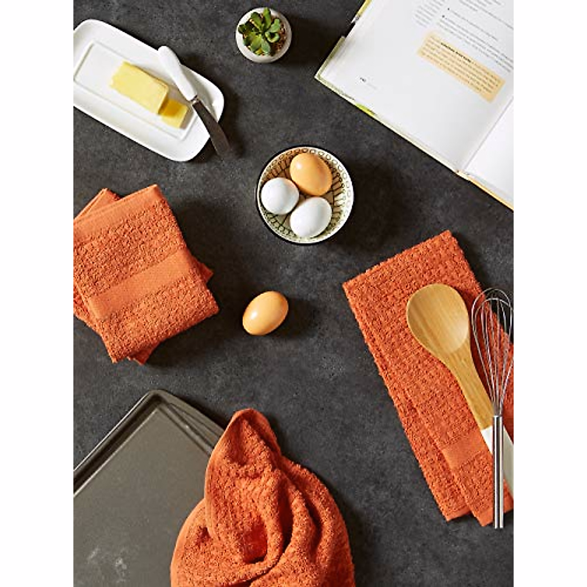 DII Basic Terry Collection Waffle Dishtowel Set, 15x26, Solid Spice, 4 Piece
