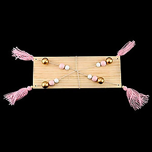 Mumusuki Wall Hanging Shelf with Round Beads Decorative Hanging Swing Rope Floating Shelves Storage Rack DIY Home Wall Hanging Decor(Pink + Gold)