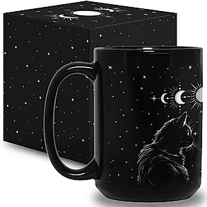 Black Cat Mug 15Oz Cat Coffee Mug Cat Lover Gifts For Women Cat Christmas - Goth Mug Cat Gifts Goth Gifts For Women - Witchy Mug Witchy Gifts For Women - Witchy Gifts For Goths Black Cat Coffee Mug