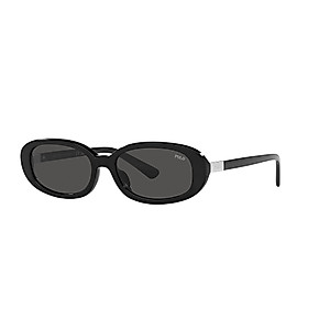 POLO RALPH LAUREN Womens Ph4198u Universal Fit Oval Sunglasses, Shiny Black/Dark Grey, 53 mm
