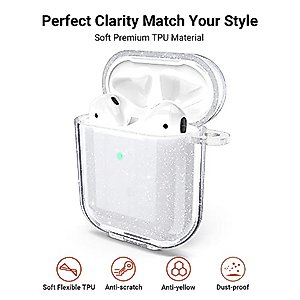 ULAK Compatible with Airpods Case Cover Clear, Designed Protective Cover Soft TPU Transparent Shockproof Case Accessories with Keychain for AirPod 2nd & 1st Generation [Front Led Visible]-Glitter
