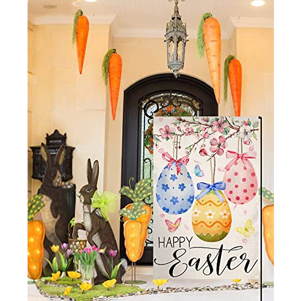 Easter Eggs Garden Flag 12x18 Vertical Double Sided Spring Floral Butterfly Farmhouse Holiday Outside Decorations Burlap Yard Flag BW270