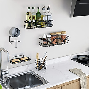 5 Pack Bathroom Shower Caddy Shelf Organizer, with Toothbrush/Soap Dishes/Hair Dryer Holder, No Drilling Wall Mount Adhesive Shelf for Inside Shower, SUS304 Storage Organizer Accessories (Black)