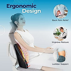 COMFIER Lumbar Support Pillow, Back Support Pillow,Back Massager for Back Pain,3 Massage Modes & 2 Heat Levels Memory Foam,Adjustable Straps Cushion for Car,Office Chair, Recliner