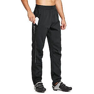 BALEAF Men's Fleece Lined Pants Winter Running Cycling Pants Cold Weather Mountain Bike Windproof Bicycle Gear Black M