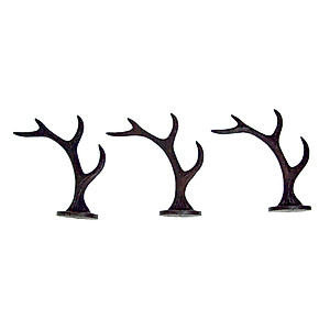 Wowser Four Point Dark Brown Deer Antler Cast Iron Wall Mount Coat Hooks, 5 1/2 Inch, Set of 3
