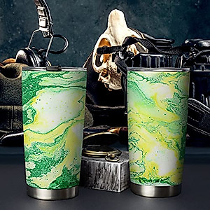 64HYDRO 20oz Coffee Thermos for Women, Inspirational Birthday Gifts for Her, Gifts for Mom Daughter Sister Friends, Abstract Green Yellow Marble Tumbler Cup, Insulated Travel Coffee Mug with Lid