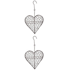 Angoily 2pcs Hanging Planter Heart Shaped Flower Basket Vintage Succulent Pot Outdoor Bonsai Holder for Balcony Garden Wedding (Brown)