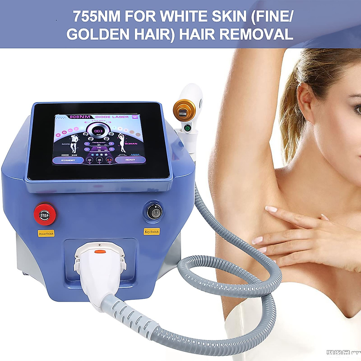 Portable 808 Diode Hair Removal Machine (3 wavelengths: 755nm/ 808nm/ 1064nm)