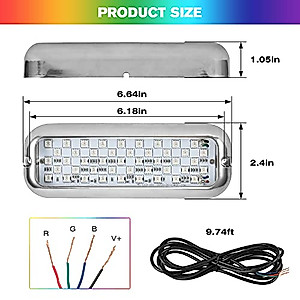 HUSUKU RS9 (2.0) RGB 4000LM Underwater Marine Light for Boat, 6.7 Inch, 45LED DC 12V, 316 Stainless Steel, IP68, Color Change LED Boat Light for Yacht Boat Transom Fishing Dock Pontoon