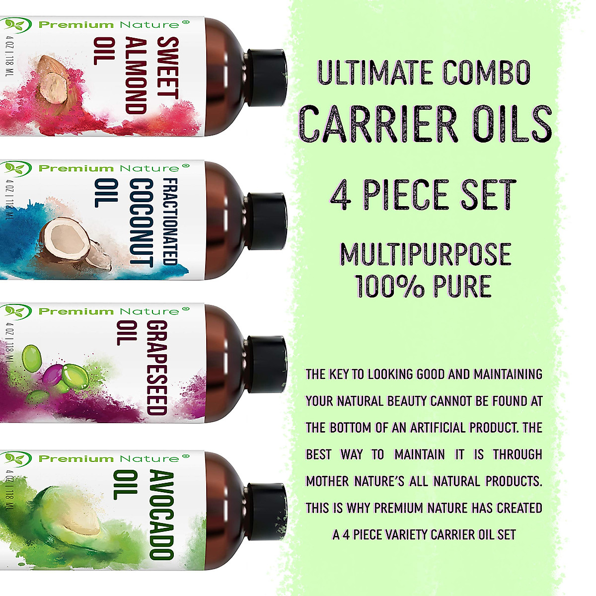 4-Piece Carrier Oil Variety Pack Gift Set - Essential Oil Mixing for Skin, Stretch Marks & Dry Skin Moisturizer, 4oz Each