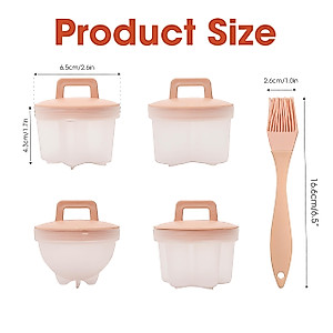 Cute Set of 4 Egg Cooking Pods Mold Boiled Pink Microwave and Stovetop Hard Boiled, Soft Boiled Holder Poacher Cups, Jello Cups with Lids, Square Shaper Fun Cookery Kitchen Gadgets (including oil brush)