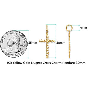 Solid 10k Yellow Gold Nugget Cross Charm Pendant - 30mm x 16mm - Jewelry Gifts For Women Wife Mom Gifts For Men Husband Dad