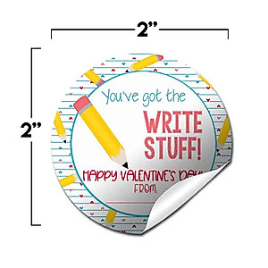 You've Got The Right Stuff Pencil Themed Valentine Party Favor Sticker Labels for Kids, 40 2" Party Circle Stickers by AmandaCreation, Great for Classroom Valentines, Envelope Seals, Gifts, Treats