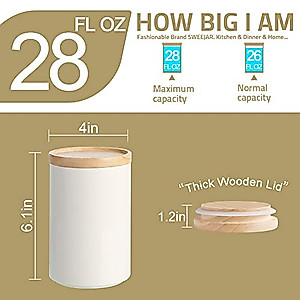 Sweejar Kitchen Canisters Ceramic Food Storage Jar, Stackable Containers with Airtight Seal Wooden Lid for Serving Ground Coffee, Tea, Sugar, Salt and More - 28 Fl Oz (White)