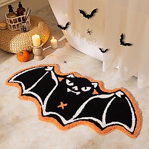 Ashler Halloween Spider Web Rug, Spiderweb Bath Mat for Halloween Decor, Gothic Bathroom Rug, Spiderweb Area Rug Non-Slip Tufted Mats for Front Door, Living Room, Bedroom, Kids' Room, 3x3ft, Black