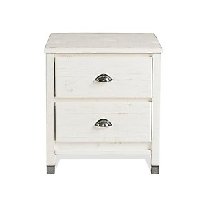 Baja Night Stand / 2 Drawer / Solid Wood / Rustic Bedside Table for Bedroom, Living Room, Sofa Couch, Hall / Metal Drawer Pulls, Shabby White