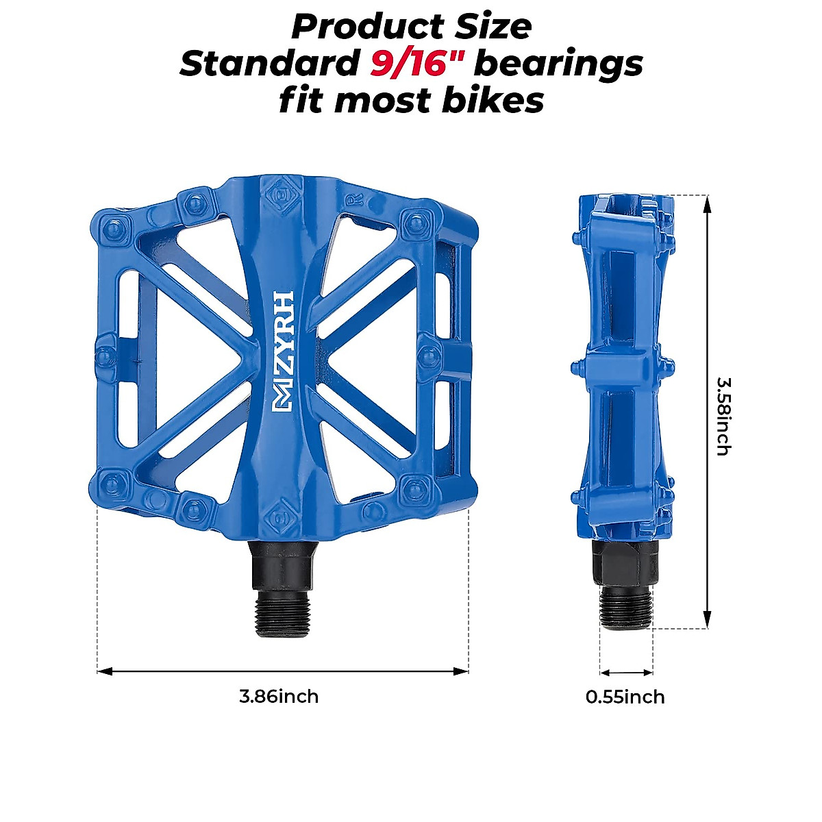 KEMIMOTO Mountain Bike Pedals MTB Bicycle Flat Pedals, 9/16'' CNC Aluminum Durable Sealed Bearings for Most Bikes BMX MTB Enduro Downhill Trail (Two Pack) (Blue)