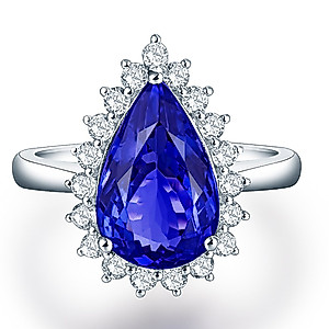 Lanmi 14K White Gold Natural Deep Blue Tanzanite Rings Diamonds Band Engagement Wedding for Women Promotion