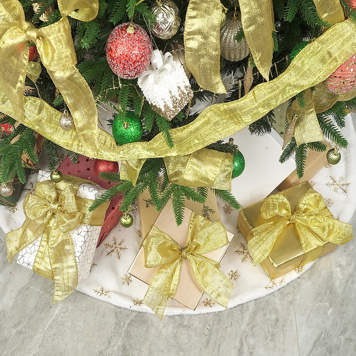 HUIHUANG Gold Wired Ribbon 2-1/2" Metallic Crinkle Gold Christmas Tree Ribbon for Bows Making, Wreath Making Supplies, Gift Wrapping, Holiday Home Decor, Garland, DIY Crafts -10 Yards