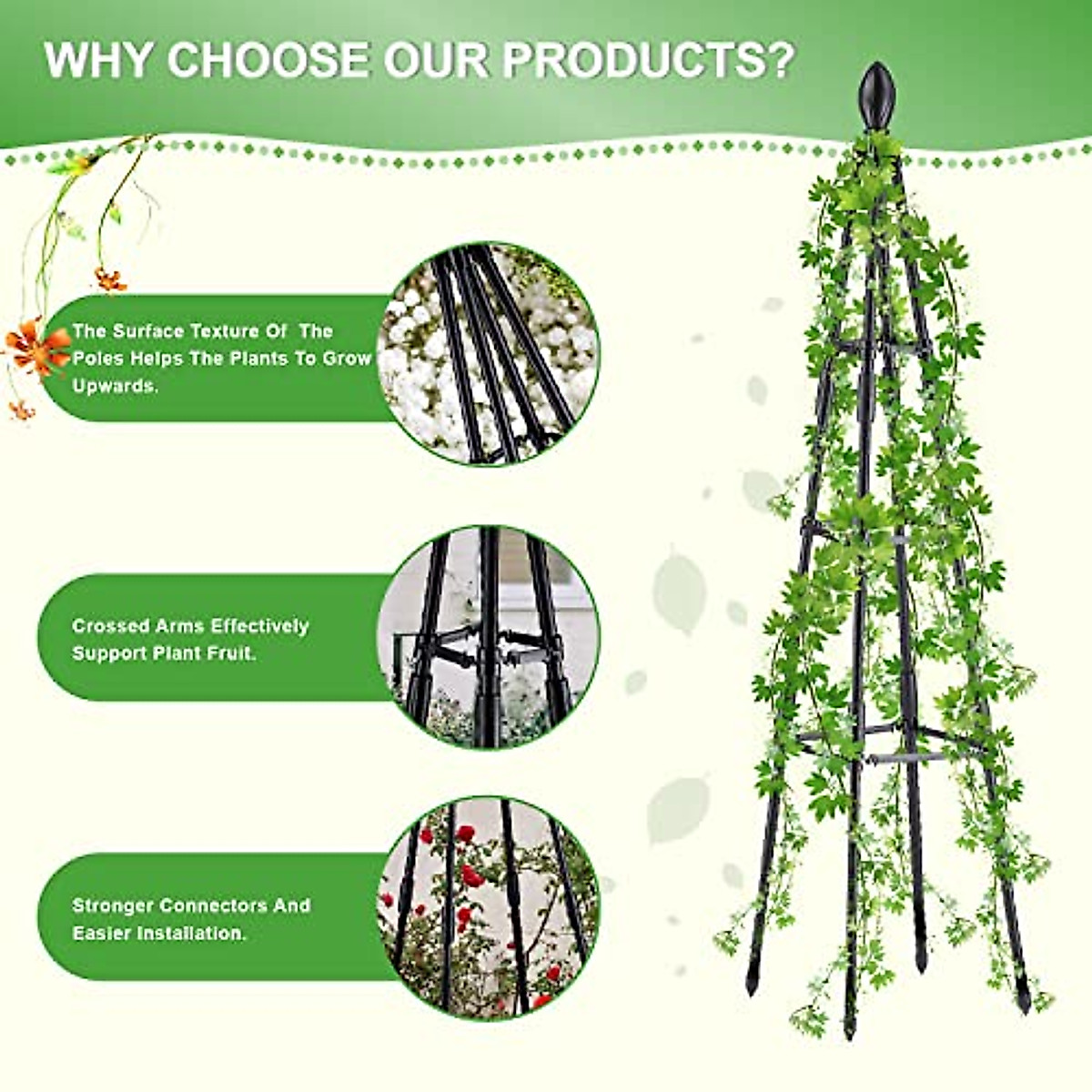 AlisisFores 4 Ft Tower Obelisk Trellis for Potted Climbing Plants, Garden Trellis Rustproof Plastic Coated Metal Plant Support for Vegetables, Vines and Rose Bushes