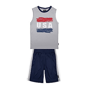 Spalding Boys Americana Athletic Active Mesh Muscle Tank Top and Shorts Set, Grey, 4