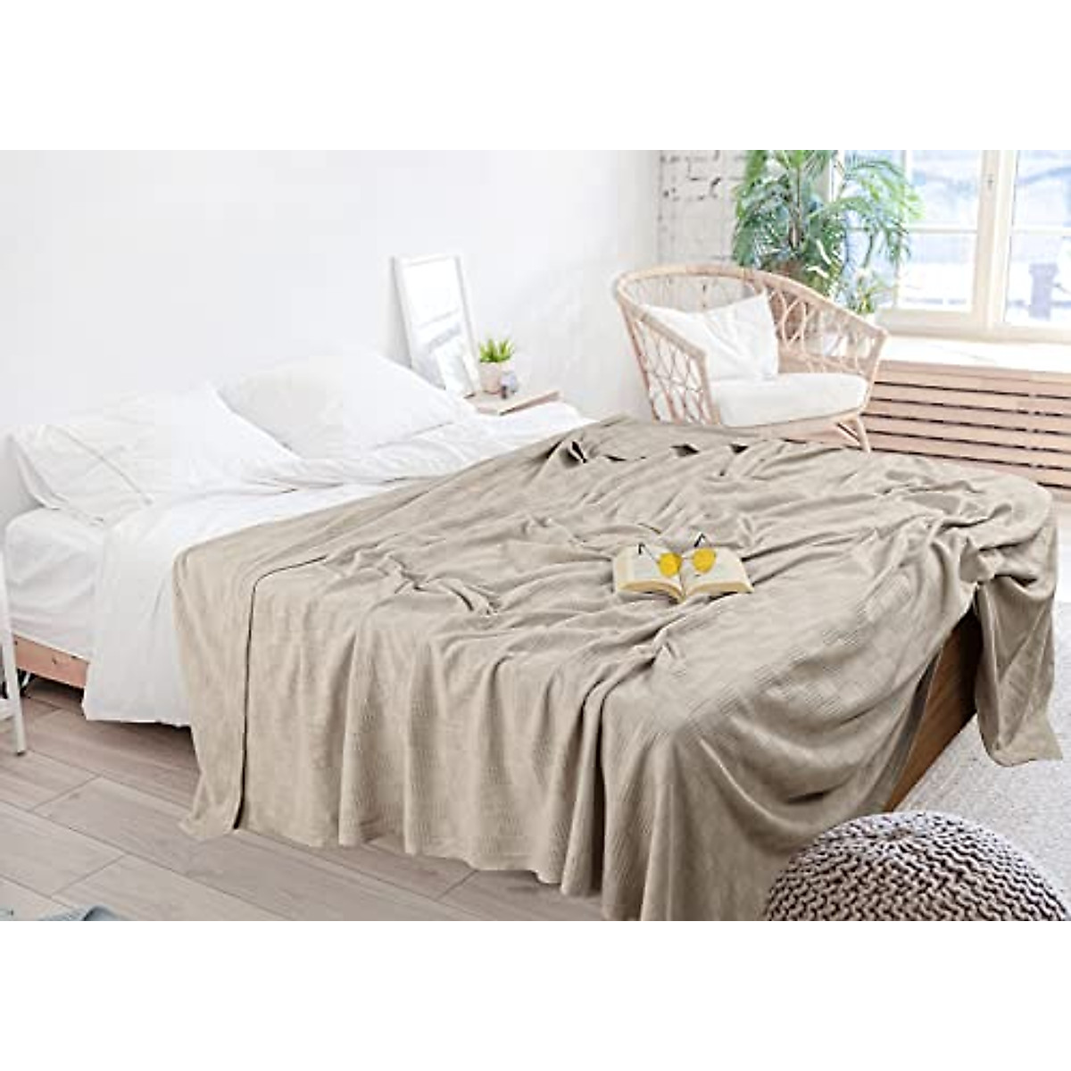 Utopia Bedding 100% Cotton Blanket (Throw Size - 60x50 Inches) 350GSM Lightweight Thermal Blanket, Soft Breathable Blanket for All Seasons (Khaki)