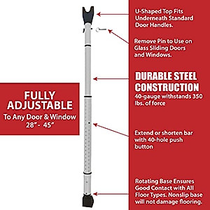 Product Trend Dual Security Bar, 1-Set Adjustable-Length Portable Strong Door Bar for Hinged and Sliding Patio Doors & Windows, Home Safety and Travel Security, Extends 28 Inches to 45 Inches, White