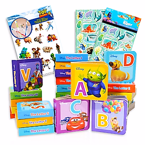 Disney Alphabet Book Bundle Disney Board Books Set ~ 26 Disney Pixar Alphabet Learning Books Disney Board Books For Toddlers with Stickers (Disney Educational Books)