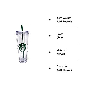 Starbucks Cold Cup Clear Venti Tumbler Traveler With Green Straw Logo - 24 oz