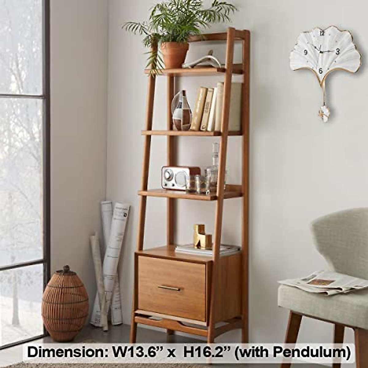 keenkee Elegant Wall Clock with Pendulum Battery Operated Non Ticking Silent Unique Home Decorative Fancy Hanging Clocks for Living Room Kitchen Bedroom Office Dining Bathroom Aesthetic Decor