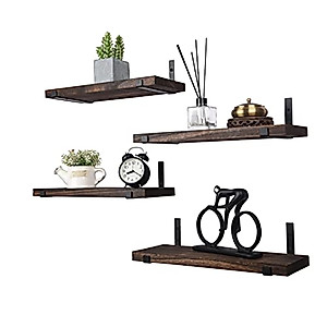 HXSWY Rustic Wood Floating Shelves for Wall Farmhouse Wooden Wall Shelf for Bathroom Kitchen Bedroom Living Room Set of 4 Dark Brown