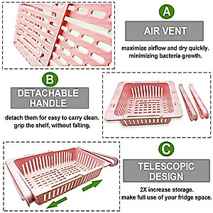 Fridge Drawer Organizer, 3 Pack Retractable Drawer Refrigerator Storage Box, Small Under Fridge Shelf Baskets, Pull Out Bins, Fridge Shelf Holder Storage Box,Fit for Fridge Shelf Under 0.6 inch Thick