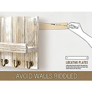 Rebee Vision Farmhouse Key Holder for Wall - Decorative Mail Organizer and Retro Key Hanger for Wall - 5 Sturdy Key Hooks with Small Floating Shelf for Rustic Apartment Essentials (Natural Wood)