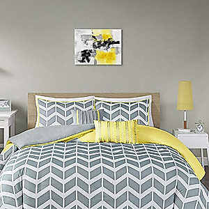 7Fisionart Gray and Yellow Abstract Canvas Wall Art Bathroom Pictures Painting Grey Black Yellow Wall Décor Modern Framed Artwork for Living Dining Room Kitchen Office Home Decorations 12"x16"