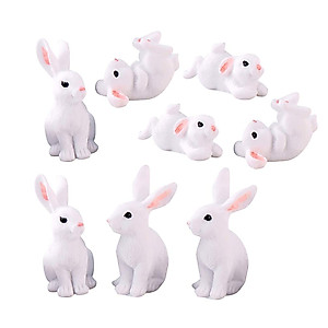 NUOBESTY 8pcs Rabbit Micro Landscape Bunny Decor Easter Bunny Mini Rabbit Figurine Bunny Cake Topper Mini Rabbit Toy Miniature Bunny Figures Fairy Toy Ornaments Rabbit Mini Cupcake White