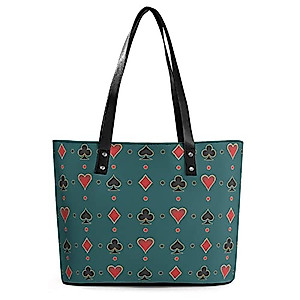 Womens Handbag Cards Pattern Leather Tote Bag Top Handle Satchel Bags For Lady