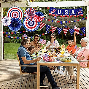 Patriotic Birthday Party Decorations Red White and Blue Birthday Decorations with Patriotic Balloons Happy Birthday Banner Paper Pompoms Star Streamer for American Theme 4th of July Party Decor (B)