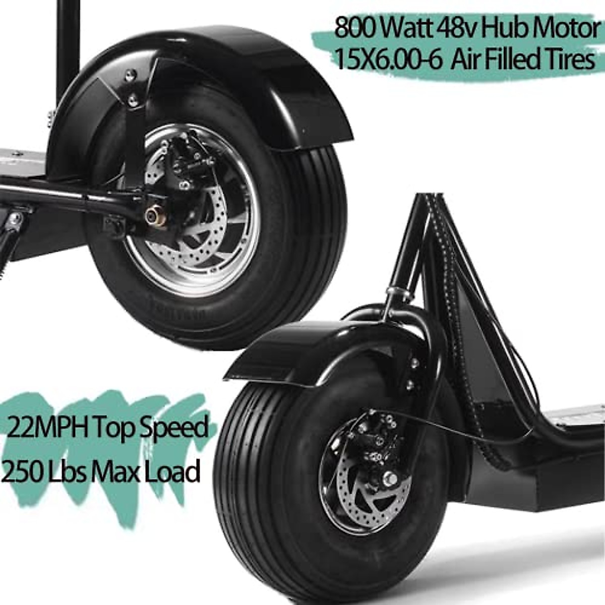MotoTec Fatboy Electric Scooter 48v 800w -Fat Tire & Big Wheel-Scooter with Seat-Top Speed ​​22MPH-Max Range 15 Miles