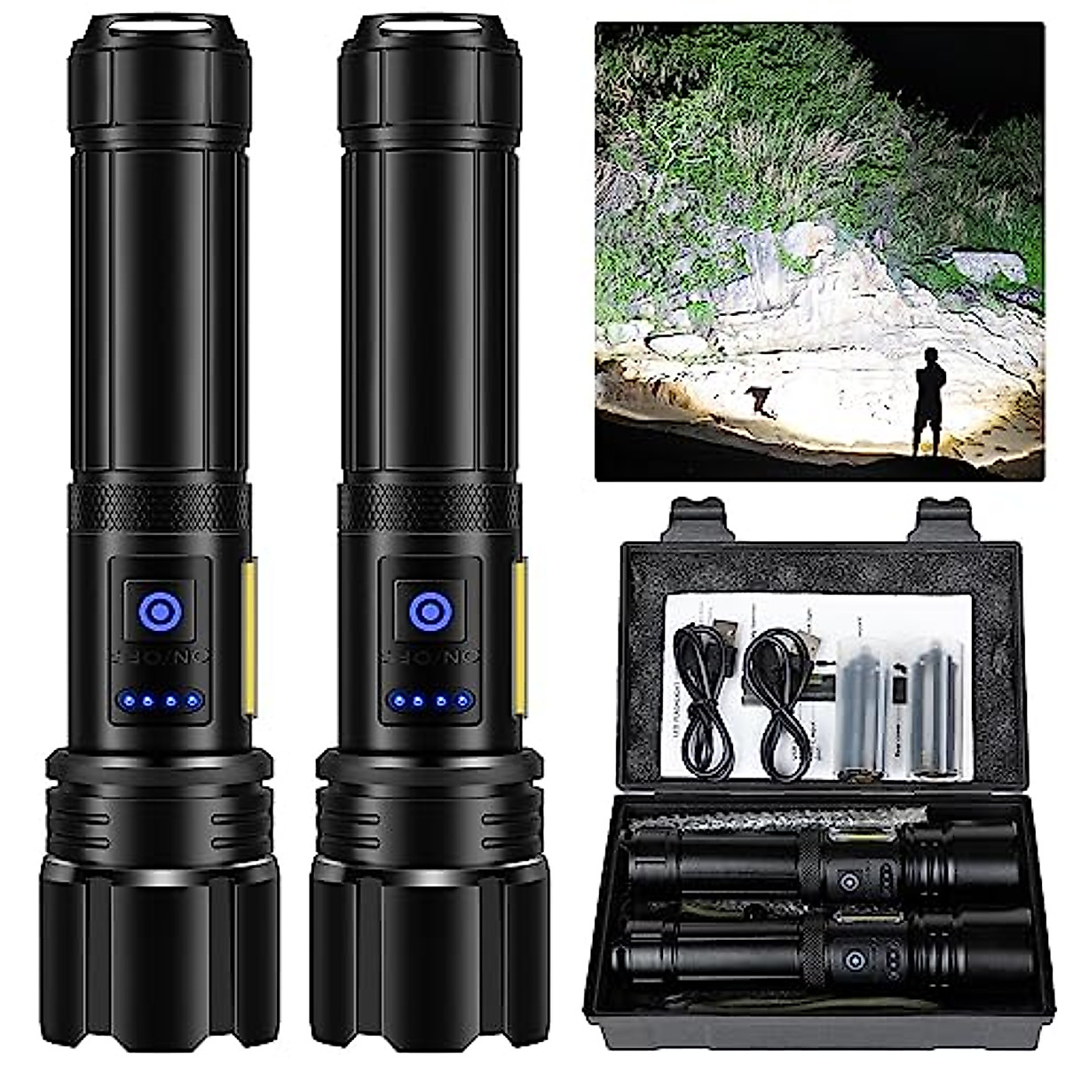 Kicoeoy Rechargeable Flashlights High Lumens, Led Flashlight 990000 Lumens Bright Flash Light with 7 Modes, Flashlights for Camping, Home, IPX7 Waterproof (2 Pack)
