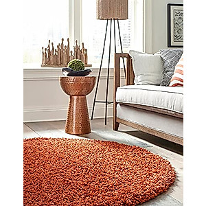 Rugs.com - Über Cozy Solid Shag Collection Rug – 5 Ft Round Terracotta Shag Rug Perfect for Kitchens, Dining Rooms