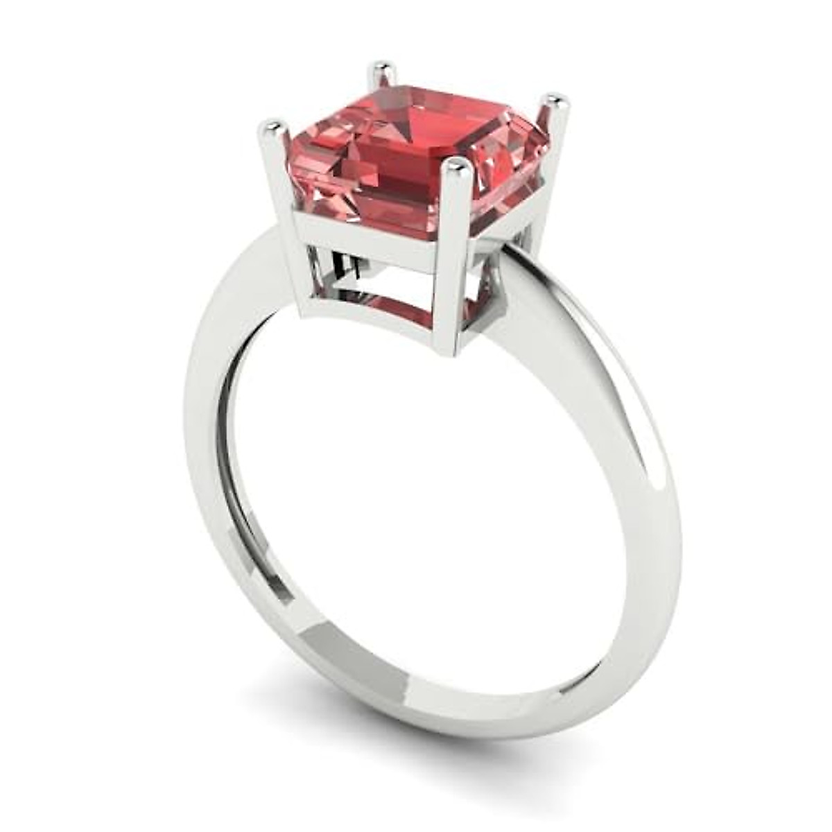 Clara Pucci 2.0 ct Asscher Cut Solitaire Natural Garnet Bridal Designer Anniversary Engagement Ring 14k White Gold