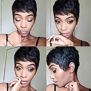 GABRIELLE Short Human Hair Pixie Cut Wigs 100% Human Hair Cute Wig Short Pixie Wigs for Black Women Natural Boy Cut Wigs (Pixie Cut, 1B#)