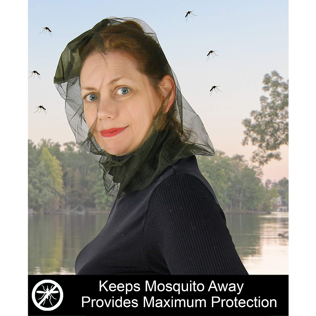 Home-X Anti-Mosquito Mesh Head Net, Bug Face Shield, 100% Polyester Soft Fly Screen Fine Mesh Mosquito Netting-Head Net-Black