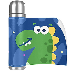 Stainless Steel Leather Vacuum Insulated Mug Dinosaur Thermos Water Bottle for Hot and Cold Drinks Kids Adults 16 Oz