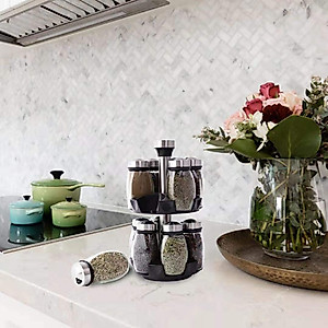 Revolving Spice Rack Organizer Storage for kitchen, Spice Stand Holder, Spinning Countertop Herb and Spice Rack Organizer with 12 Glass Jar Bottles Set