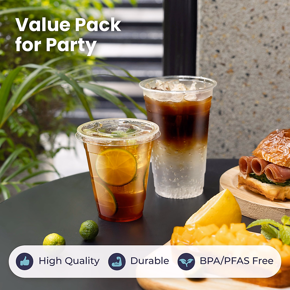 Fit Meal Prep 100 Pack 24 oz Clear Plastic Cups with Flat Lids, Disposable Iced Coffee Cups, BPA Free Premium Crystal Smoothie Cup for Party, Lemonade Stand, Cold Drinks, Juice, Milkshake