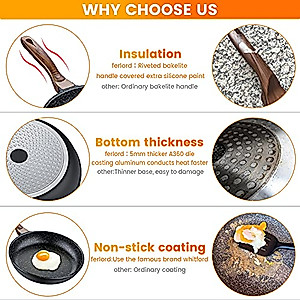 ferlord Nonstick Frying Pan Skillet, 9.5" Non Stick Omelette Pan Egg Pan, Heating Quickly and Evenly Fewer Oil Fumes, Heat-Resistant Soft Bakelite Handle Chef's Pan for All Stove, 100% PFOA &BPA free