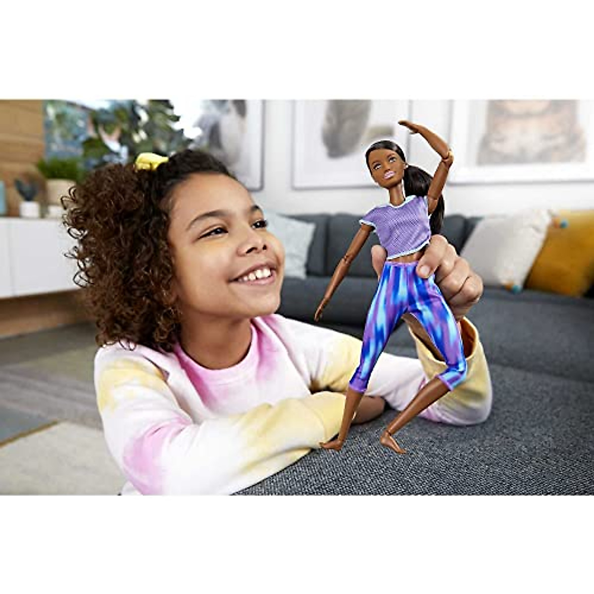Barbie Made to Move Doll with 22 Flexible Joints & Curly Brunette Ponytail Wearing Athleisure-wear for Kids 3 to 7 Years Old